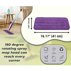 ARSUK Spray Mop Refill Pads Microfiber Replacement Heads Premium Wet/Dry Flat Mop Floor Cleaning Machine Washable Reusable 16 x 5.5 inches ( 3 Pack Purple)