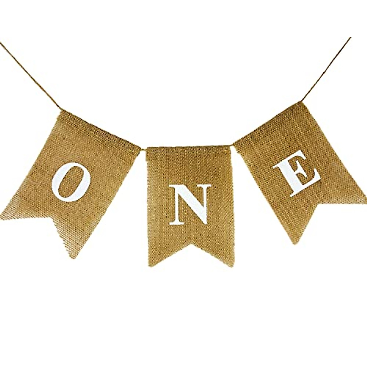 Shimmer Anna Shine First Birthday Banner ONE High Chair for Baby Boy and Girl and Anniversary Party Cake Decorations Burlap (White Print)