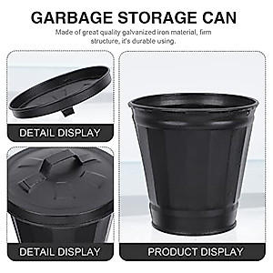 Kisangel Rustic Desk Desktop Wastebasket 2pcs Galvanized Mini Trash Can Rustic Iron Pail Bucket Vintage Farmhouse Garbage Bin Flower Pot with Lid for Home Garden Office Outdoor Planters