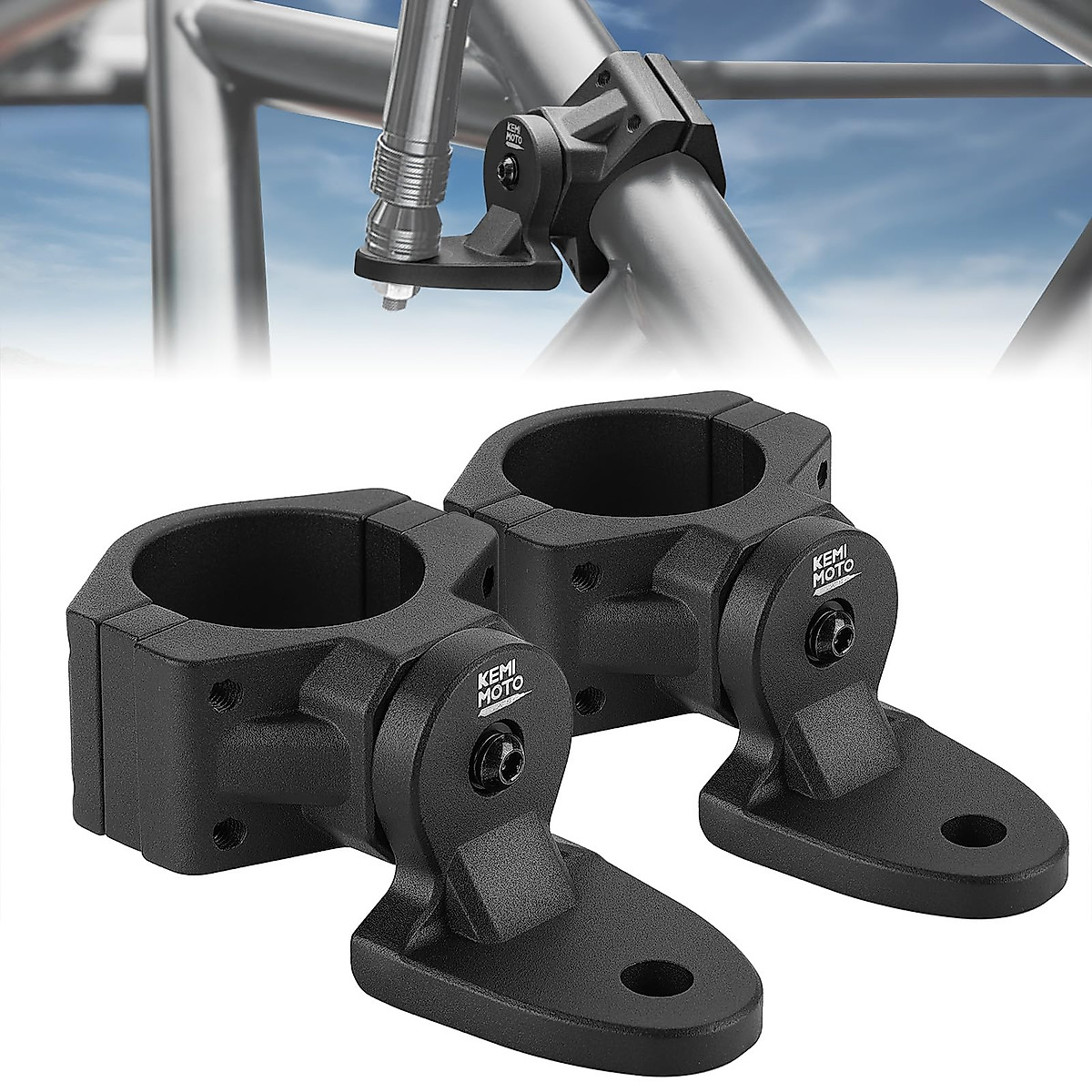 KEMIMOTO UTV Whip Mount Flag Whip Light Mount 2PCS, Heavy Duty Adjustable for 1.75-2 inch Roll Bar Cage, Compatible with RZR 900 1000 XP Pro Turbo Maverick Commander