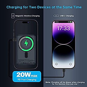 Euker Wireless Portable Charger 10000mAh Magnetic Power Bank PD 20W Mag-Safe Battery Pack with LED Display and Foldable Stand for iPhone 14/13/12 (Grey)