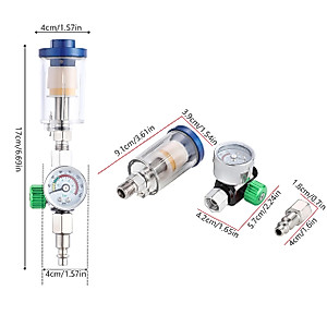 ENDOZER Oil Water Separator, Air Filter with Pressure Gauge, Pressure Regulator for Air Spray Gun, 1/4" Inlet and Outlet