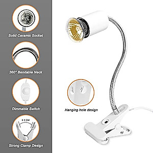 Dimmable 2-Pack White Adjustable Reptile Clamp Heat Lamp Fixture Holder with 3-Pack 30W Sun Basking Spot Lamp, Flexible Clamp Lamp Stand with Clip for Aquarium, Reptiles,Lizard, Turtle, Snake