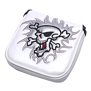 PLUSKER Skull Square Golf Mallet Putter Cover Magnetic Closure Creative White Golf Club Putters Headcover