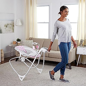 Ingenuity SimpleComfort Lightweight Compact 6-Speed Multi-Direction Baby Swing, Vibrations & Nature Sounds, 0-9 Months 6-20 lbs (Pink Cassidy)