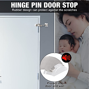 Chumia 48 Pieces Hinge Pin Door Stops Satin Brushed Door Stopper Adjustable Heavy Duty Hinge Door Stopper with Rubber Bumper Tips (Silver)