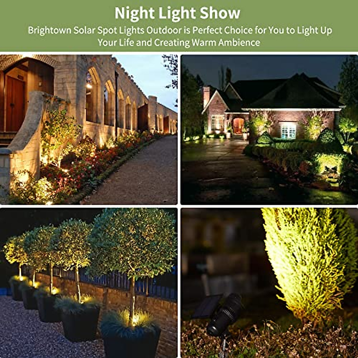 Brightown Solar Spot Lights Outdoor - Waterproof Solar Garden Lights, 360°Adjustable Solar Lights, Auto On/Off Solar Powered Landscape Spotlights for Garden Backyard, Pack of 4