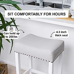 Nathan James Hylie Nailhead Wood Pub-Height Kitchen Counter Bar Stool 24", Gray/White