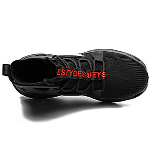 ORISTACO Work Safety Steel Toe Boots, Lightweight Breathable Industrial Construction Boots, High Cut 799 Black 45