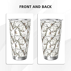 Evealyn White Tree Camo Printed 20 Oz Tumbler Insulated Tumbler Travel Mug Stainless Steel Cup Coffee Mug With Lids For Home Outdoor Office