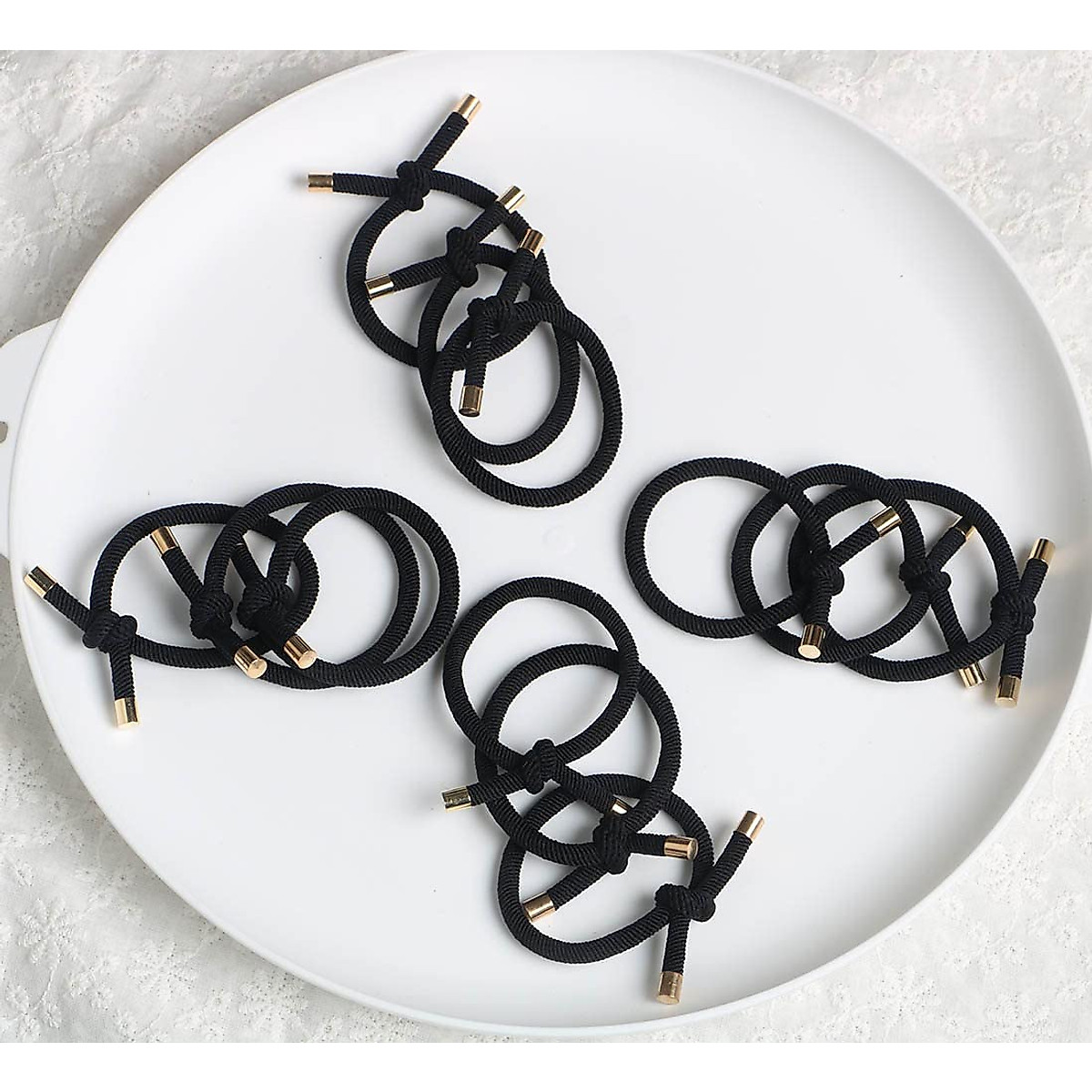 Elastic Hair Ties Elastics,Stretchy Rubber Bands,Pack of 12,Women Elastic Knotted Hair Rope Ponytail Holders for Women Girls(Black)