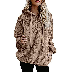 Blouse for Women Long Sleeve Kimloog Women Hooded Sweatshirt Coat Winter Warm Wool Zipper Pockets Cotton Coat Outwear [video game] [video game] Khaki