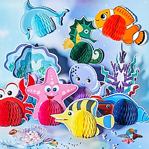 12 Pieces Under The Sea Party Decorations Ocean Sea Animal Honeycomb Centerpiece Ocean Themed Party Table Decoration Fish Sea Creature Mermaid Birthday Centerpiece for Beach Baby Shower Party Supplies