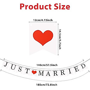 Bewudy Just Married Wedding Banner, Card Paper Wedding Hanging Flag Decoration, Romantic Wedding Party Supplies for Wedding Bridal Shower Anniversary Decoration