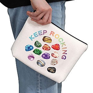 G2TUP Geologist Gift Keep Rocking Makeup Bag Geology Cosmetic Bag Rock Mineral Collector Gift Geology Lover Gift Zipper Travel Bag (Keep Rocking White Bag)
