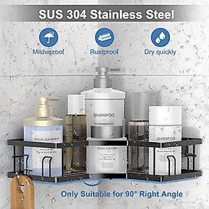 Pioleackflew Corner Shower Caddy - No Drill Bathroom Shower Organizer Rustproof Shower Shelves Shower Caddy Adhesive with Toothbrush cups Shower Shelf for Inside Showerower Black (2 Pack)