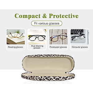 MoKo Hard Shell Eye Glasses Case with Cloth, PU Leather Protective Eyeglasses Cases Storage Organizer Travel for Men Women, Leopard