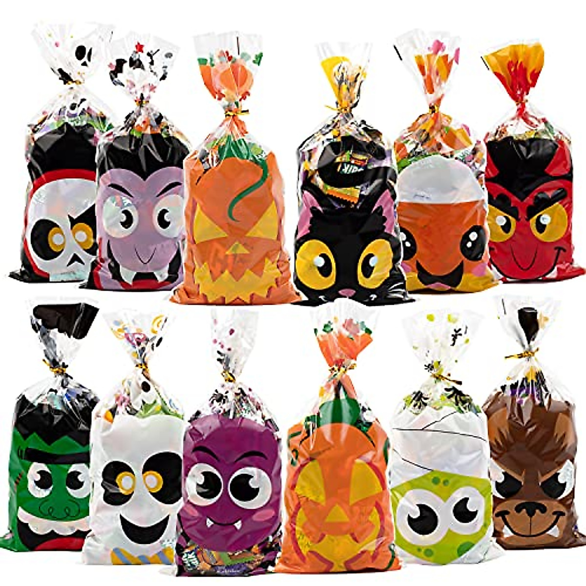 JOYIN 108 Pcs Halloween Cellophane Bags with Twist Tie Candy Treat Bags Sweet Bags Gift Bags Party Favors for Halloween Day Table Decor and Party Favor