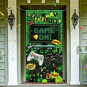 Video Game Party Decoration Video Gaming Photo Door Backdrop Game On Boys Birthday Photo Banner Gamer Room Decor for Game Fans Video Gamer Party Decoration Supplies, 6 x 3 Feet