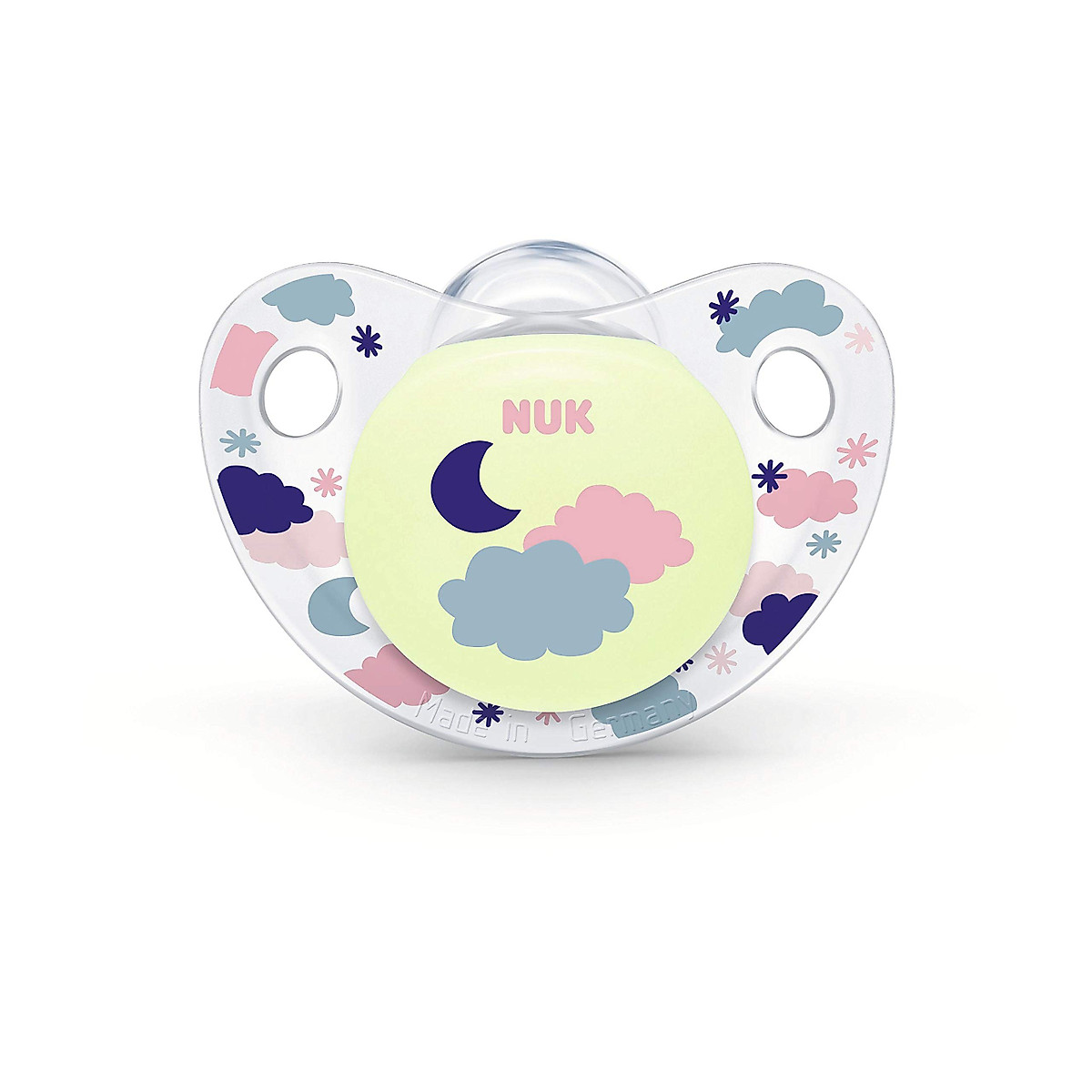 NUK Cute-as-a-Button Glow-in-The-Dark Orthodontic Pacifiers, Baby Girls, 0-6 Months, 2-Pack, 0.09 Pounds