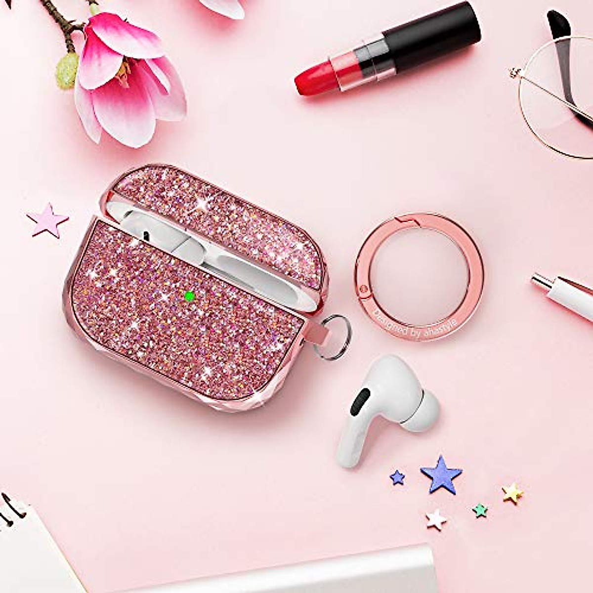 AhaStyle AirPods Pro Case Cover for Women Girls, Luxury Glossy Hard Shell Case Cover Accessories Compatible with Apple AirPods Pro Charging Case (Rose Gold)