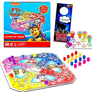 Nick Jr Paw Patrol Pop Up Game - 4 Pack Bundle with Nickelodeon Paw Patrol Board Game for Kids with Pop Up Dice, Stickers, and Stampers (Paw Patrol Party Favors)