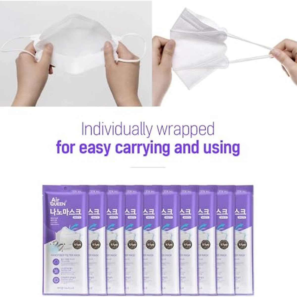 [30 Pack] Air-Queen Nano-Mask | White | Nanofiber Filter | Ultra Thin | 3-Layer Face Mask for Adults | Individually Packed (30 Pack, White)