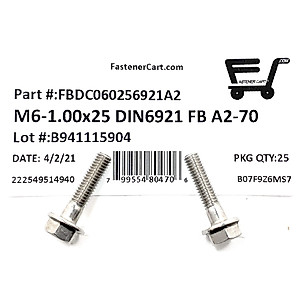 M6-1.00 x 25 Stainless Steel Flange Bolt DIN 6921 A2 Stainless Steel (25 Pieces) M6x25
