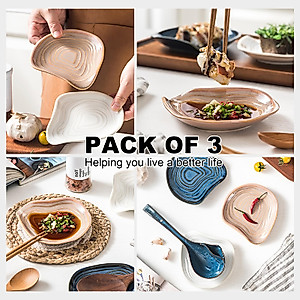 3 Pack Spoon Rest for Stove Top, 5.7” Ceramic Spoon Holder for Stove, Heat-Resistant Spoon Rest for Kitchen Counter Spoons Spatulas Ladles (Blue Khaki White)