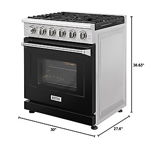 KOSTCH 30 inch Professional Freestanding Pro-Style Natural Gas Range or Liquid Propane Gas Range with 5 Burners, 4.55 cu.ft. Oven Capacity, in Stainless Steel - KOS-30RG03M (Black)