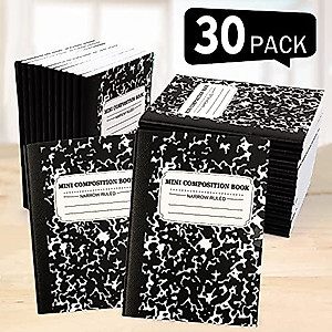 Mini Composition Notebook, Cute 30 Pack Black Narrow Ruled Mini Composition Books Bulk by Feela, Small Pocket Marble Journal Notebooks for Kids Students College Office, Pocket Size 4.5 x 3.25 in