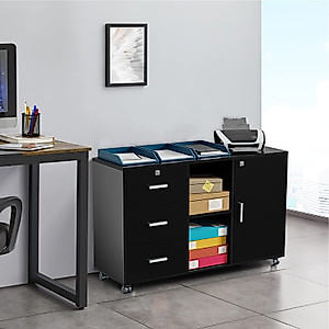 Mobile Lateral Filing Cabinet, Office Lateral File Cabinet with Lock Wood File Cabinet With Lock Office Storage Cabinet Office File Cabinet with Lock Wood Lateral File Cabinet For Home Office(Black)