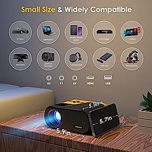 Native 1080P Mini Projector, YOWHICK Upgrade 9000 Lux Portable Projector, Movie Projector with Remote Control Suitable for Indoor/Outdoor, HDMI, USB, AC and Aux Ports
