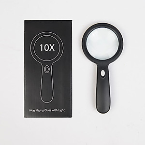Magnifying Glass with Light, 10X Handheld Large Magnifying Glass 12 LED Illuminated Lighted Magnifier for Macular Degeneration, Seniors Reading, Soldering, Inspection, Coins, Jewelry, Exploring