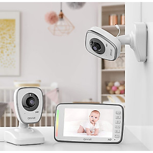 AXVUE HD Video Baby Monitor, 720P HD Image Quality, 5.0" IPS Screen Monitor & 2 Camera, Range up to 1000ft, 24 Hour Battery Life, 2-Way Talk, Split Screen, Night Vision, Temperature Monitor, No WiFi.