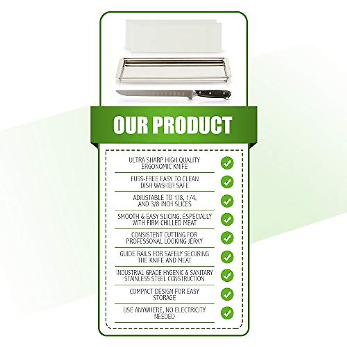 PRECISION MEATS Beef Jerky Slicer Kit - Superior 10" Butchers Carving Knife & Meat Slicing Cutting Board for Safe, Mouthwatering, Uniform Slices - Adjustable Thickness - Dishwasher Safe Jerky Maker