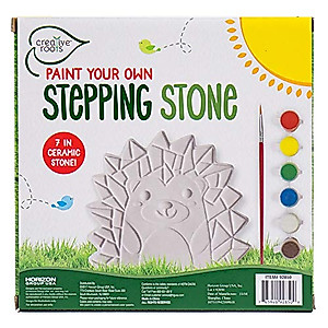 Creative Roots Mosaic Hedgehog Stepping Stone, Includes 7-Inch Ceramic Stone & 6 Vibrant Paints, DIY Garden Stepping Stone Kit for Kids Ages 6+