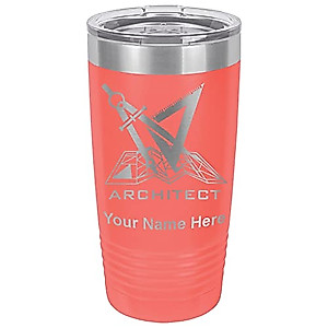 LaserGram 20oz Vacuum Insulated Tumbler Mug, Architect Symbol, Personalized Engraving Included (Coral)