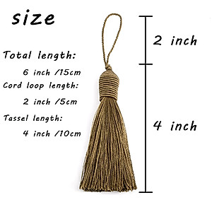 Fenghuangwu 30 Pieces Handmade Sewing Tassels for Crafts 5.7inch Silky Soft Tassels with 2.6inch Cord Loop for DIY Craft Accessory Decoration (Dark Coffee, 12 Pack)