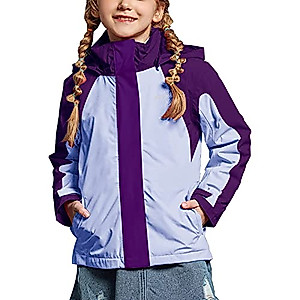 YINGJIELIDE Girl's Waterproof Ski Jackets,Kids Warm Winter Snow Coat,Fleece Lined Hooded Outerwear,Snowboarding Windproof Lilac 9-10 Years