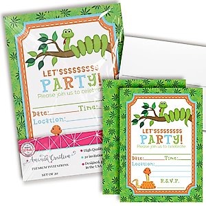Snake Themed Birthday Party Invitations, 20 5x7 Fill In Cards with Twenty White Envelopes by AmandaCreation