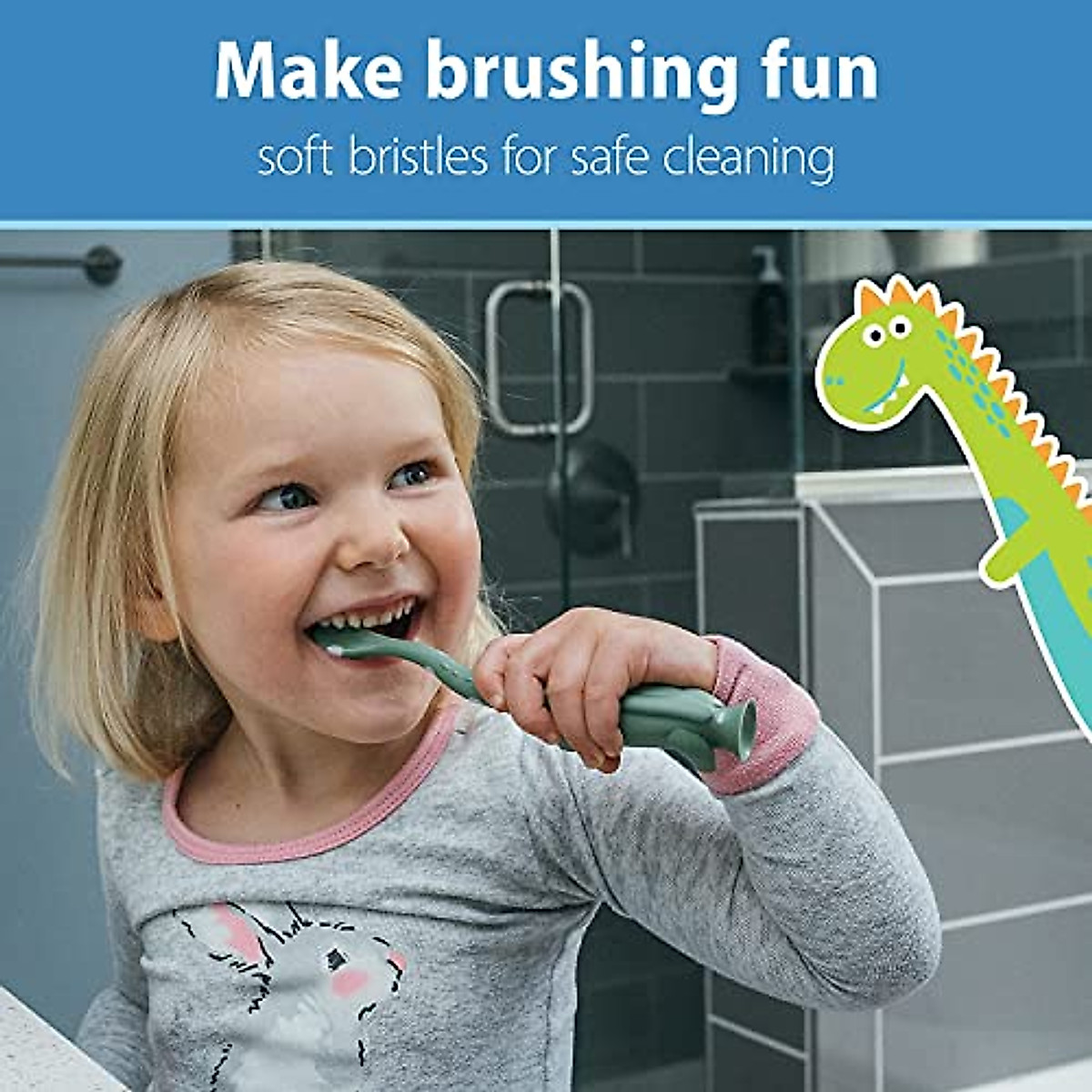 Dr. Brown's Baby and Toddler Toothbrush, Green Dinosaur 1-Pack, 1-4 Years, and CleanUp Pour & Roar Watering Can, Baby Bath Essentials Kids Toy, 6+ Months BPA Free, Certified Plastic Neutral