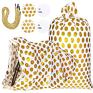 Sabary 2 Pcs 80 x 60 Inch Jumbo Bike Gift Bags Large Thicken Christmas Gift Bags Plastic Oversized Bags White and Gold Dots Xmas Holiday Bicycle Bags for Treat, Goodies, Party, Gift Wrapping Supplies