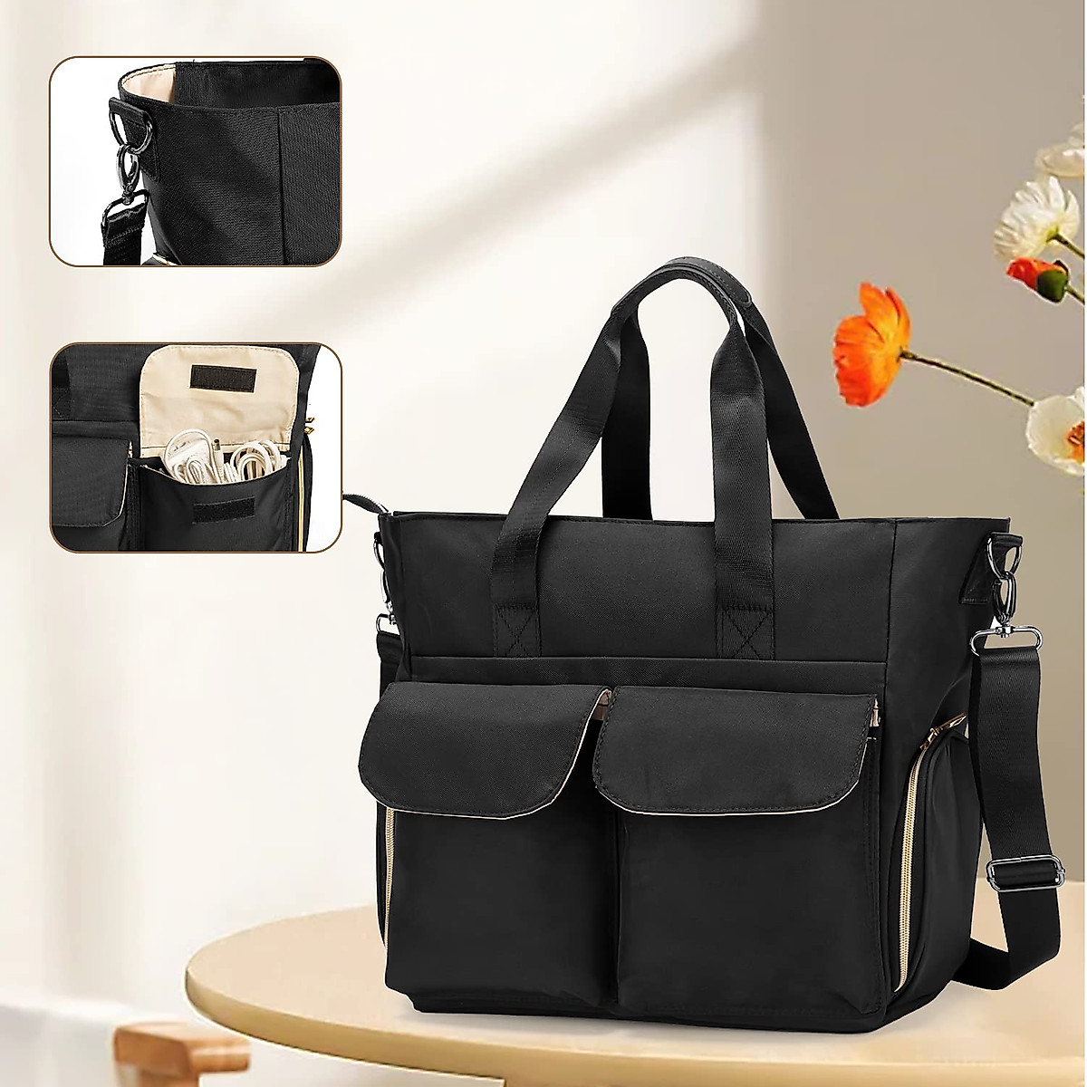 Teamoy Breast Pump Bag with Cooler Bag, Breast Pump Storage Tote with Laptop Sleeve (Up to 14") for Working Moms, Compatible with Spectra S1,S2, Medela, Black(Bag ONLY)