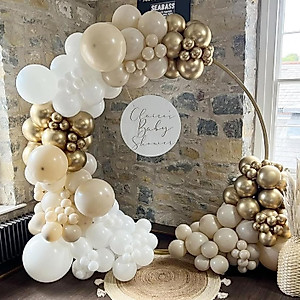 White Sand and Gold Balloons Arch Kit-141pcs Sand White Chrome Gold Netural Balloons for Boho Wedding Baby Shower Bridal Shower Engagement Birthday Party Decorations
