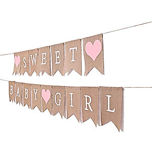 Sweet Baby Girl Burlap Banner - Sweet Baby Boy Shower Decorations, Rustic Baby Shower Decorations, Photo Decoration Props (Sweet Baby Girl Pink)
