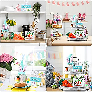 YOTNUS Easter Decorations - Easter Decor 7 PCS Tiered Tray Decor,Included Gnomes Plush, Wood Beads Garland, 2 Wooden Signs, 3 Carrots, Farmhouse Spring Table Decorations for Home(Tray Not Included)