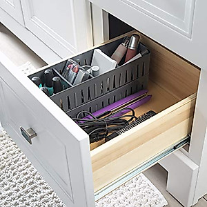 Simplify 2 Pack 4 Compartment Stackable Bin with Adjustable Dividers | Drawer Organizer | Storage Basket | Good for Office | Desk Supplies | Dorm |Bathroom | Accessories | Make Up | Grey