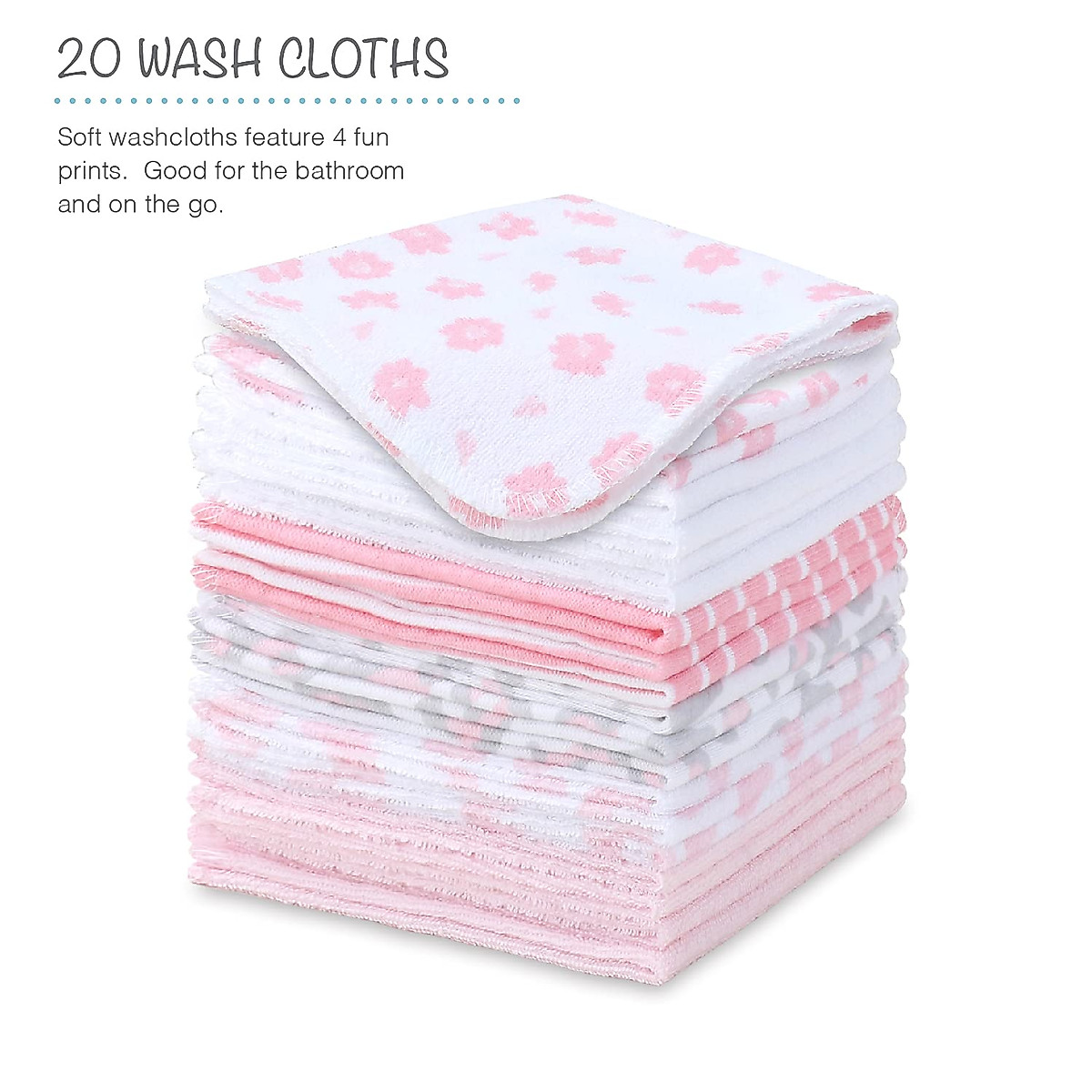 The Peanutshell Hooded Bath Towel and Wash Cloth Set for Baby Girls - 23 Piece Gift Set - Pink Floral & Cheetah Print