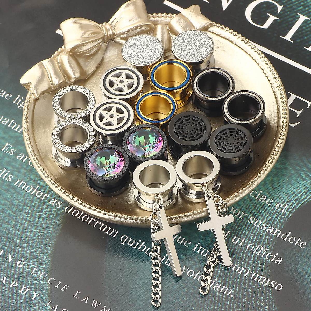 8 Pairs Ear Plug Tunnel Earrings Gauge Star Stretcher Piercing Body Stainless Steel Screw For Women Men 2g-16mm